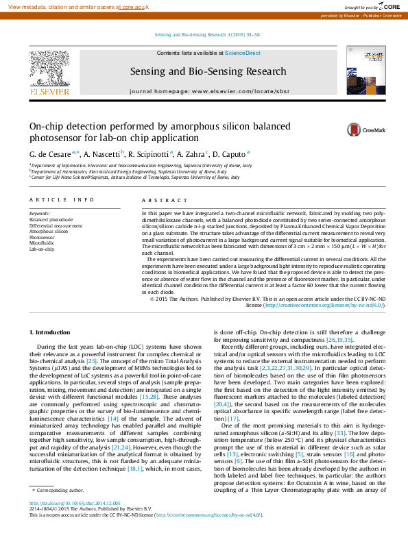 (PDF) On-chip detection performed by amorphous silicon balanced ...