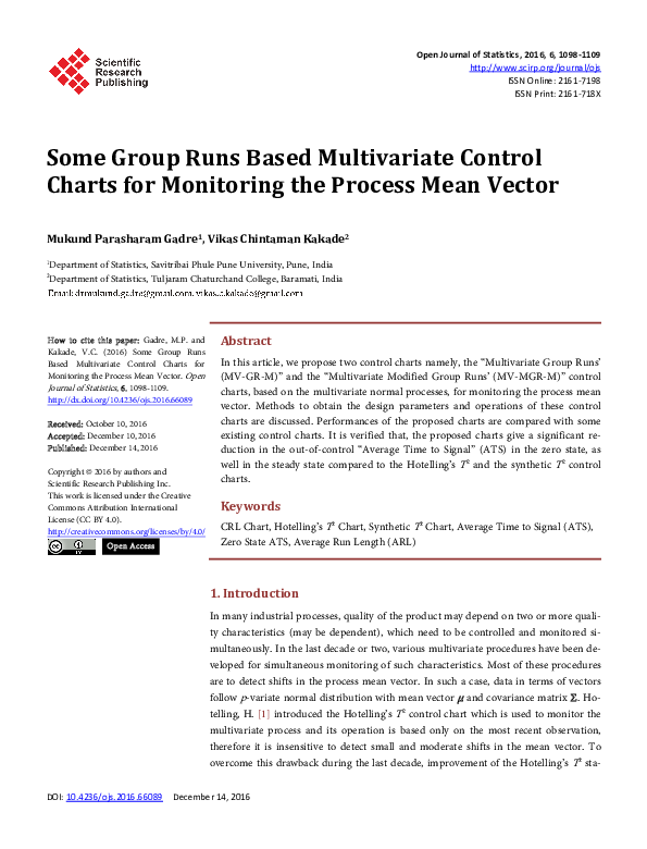 Pdf Some Group Runs Based Multivariate Control Charts For Monitoring The Process Mean Vector