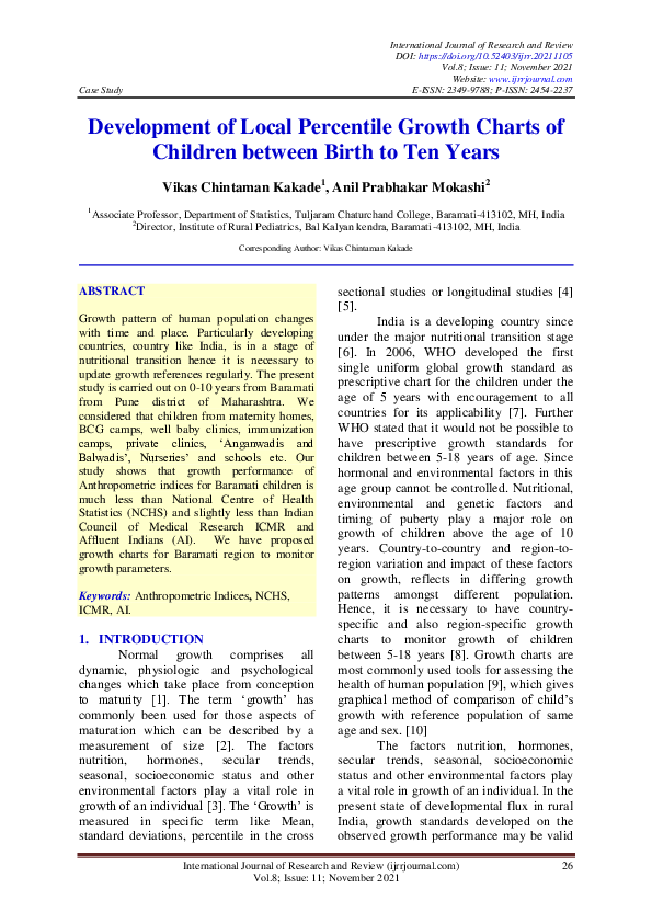 (PDF) Development of Local Percentile Growth Charts of Children between ...