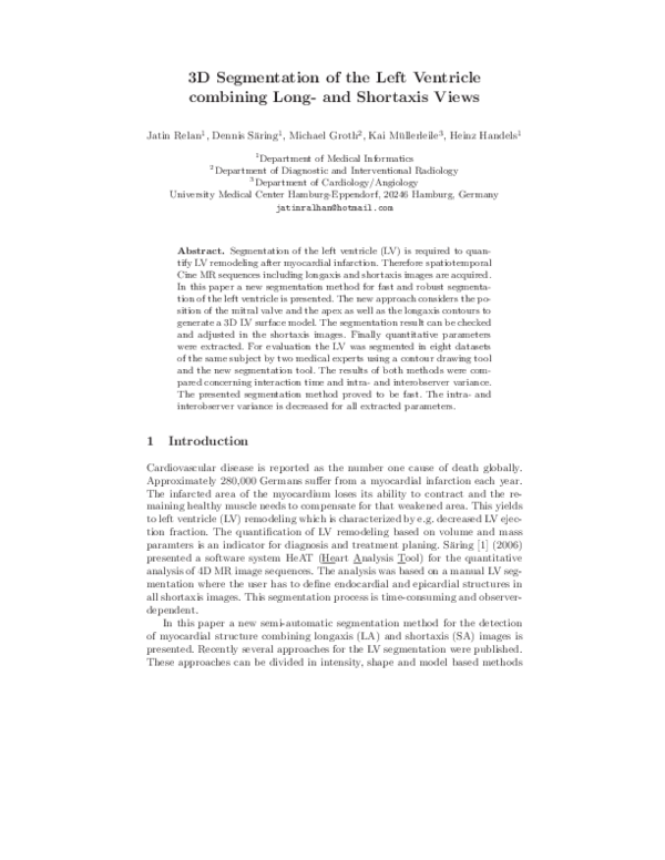 (PDF) 3D Segmentation of the Left Ventricle Combining Long- and Short-axis MR Images