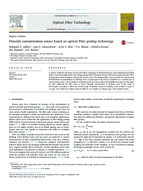 (PDF) Fluoride contamination sensor based on optical fiber grating ...