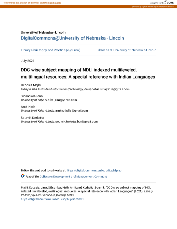(PDF) DDC Wise Subject Mapping of Ndli Indexed Multileveled ...
