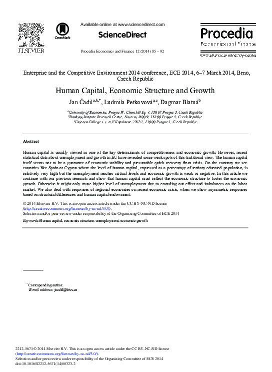 (PDF) Human Capital, Economic Structure and Growth