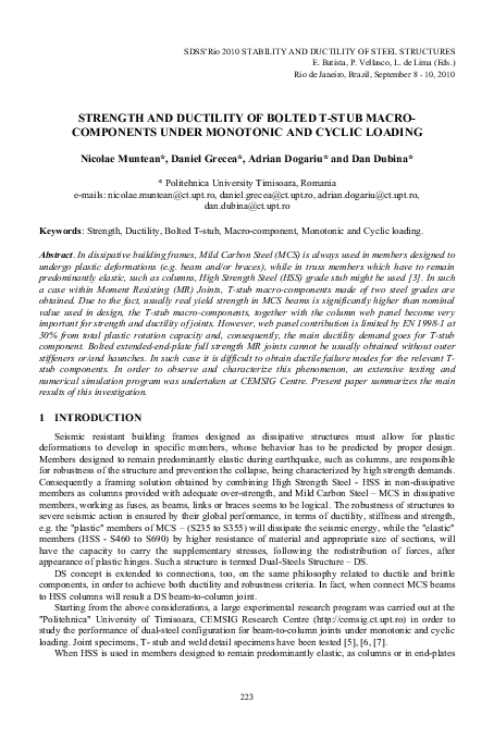 (PDF) Strength and Ductility of Bolted T-Stub Macro-Components Under Monotonic and Cyclic Loading