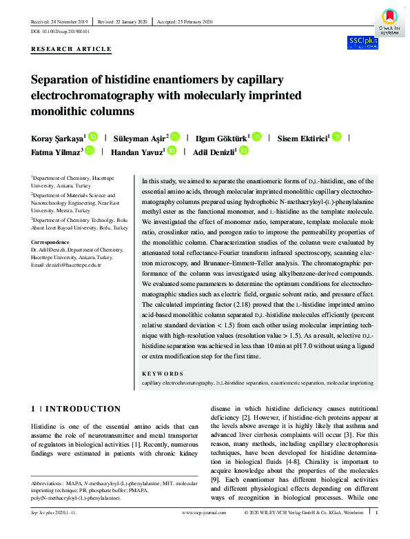 (PDF) Separation of histidine enantiomers by capillary ...