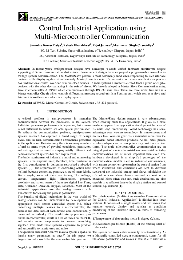 (PDF) Control Industrial Application using Multi-Microcontroller ...