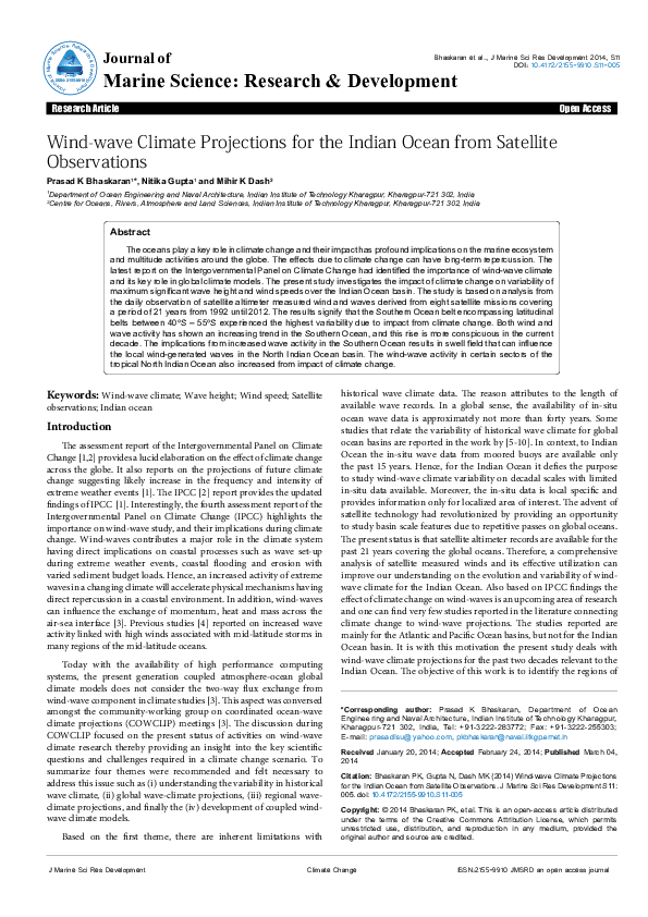 (PDF) Wind-wave Climate Projections for the Indian Ocean from Satellite ...