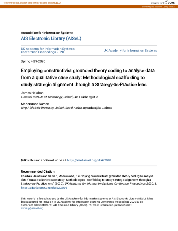 (PDF) Employing constructivist grounded theory coding to analyse data from a qualitative case ...