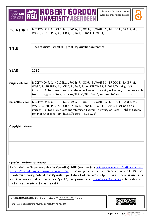 (PDF) Tracking digital impact (TDI) tool: key questions reference