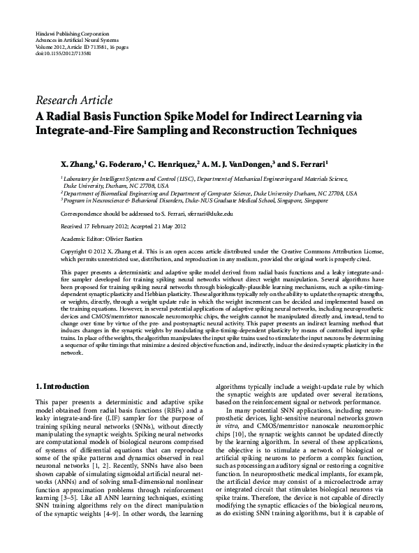 (PDF) A Radial Basis Function Spike Model for Indirect Learning via Integrate-and-Fire Sampling ...