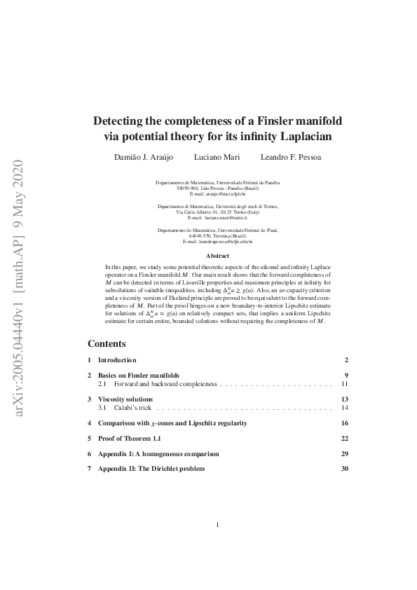 (PDF) Detecting the completeness of a Finsler manifold via potential ...