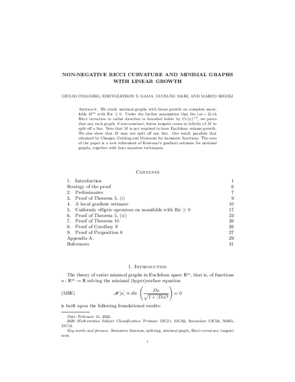 (PDF) Non-negative Ricci Curvature and Minimal Graphs