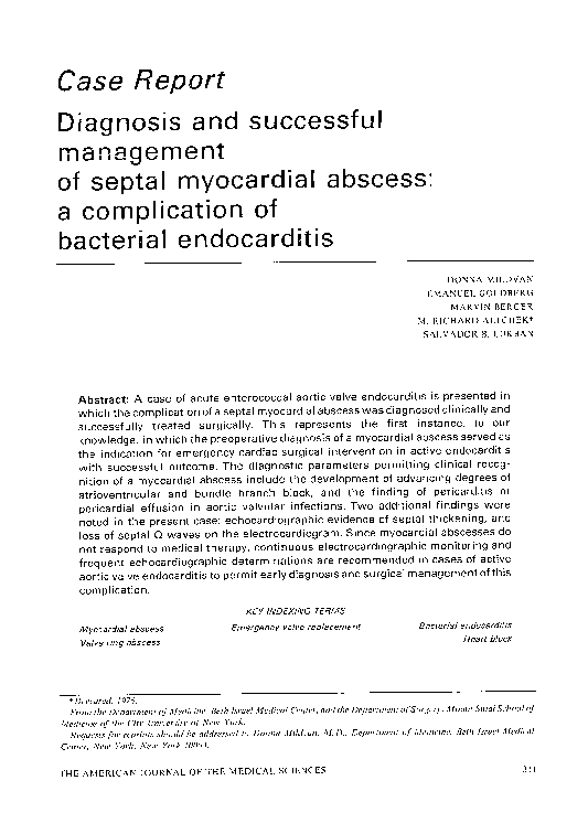 (PDF) Diagnosis and successful management of septal myocardial abscess