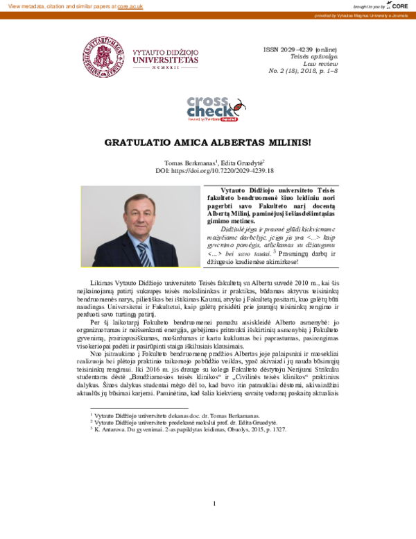 (PDF) Gratulatio amica Albertas Milinis | Edita Gruodytė - Academia.edu