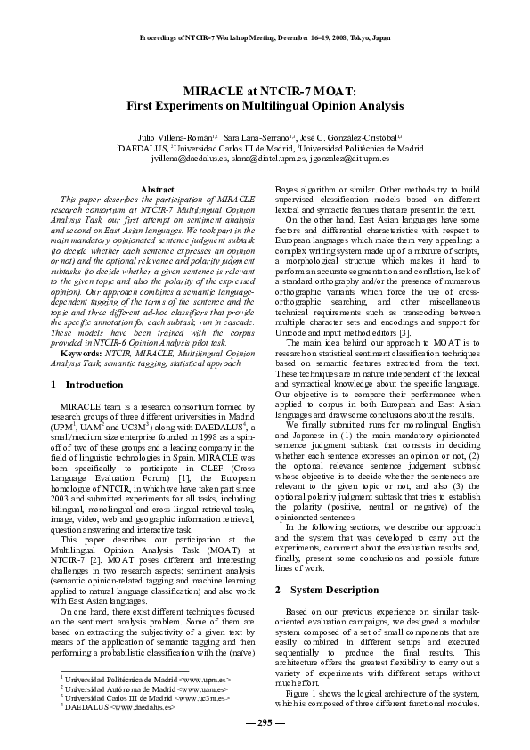 (PDF) MIRACLE at NTCIR-7 MOAT: First Experiments on Multilingual ...