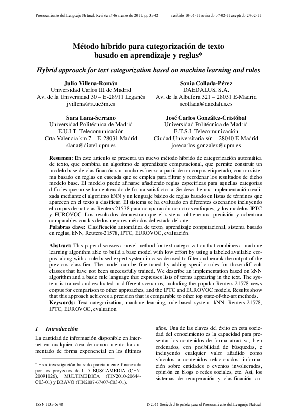 (PDF) Método híbrido para categorización de texto basado en aprendizaje ...