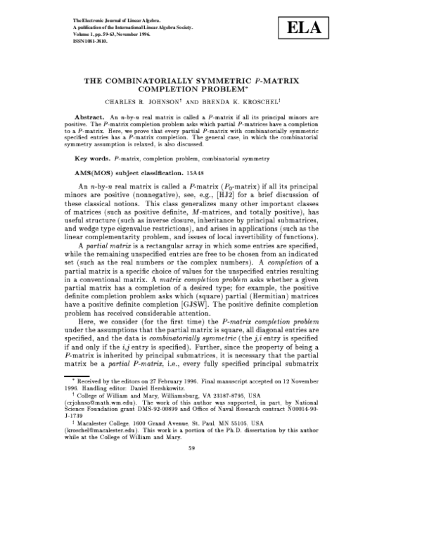 (PDF) The combinatorially symmetric P-matrix completion problem