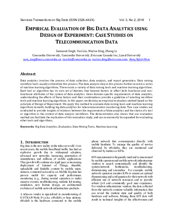 (PDF) Empirical Evaluation of Big Data Analytics using Design of ...