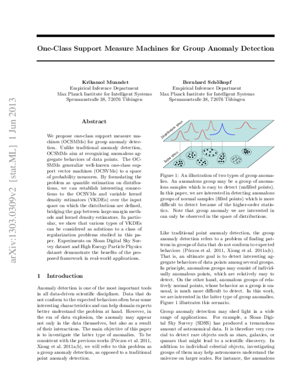 Pdf One Class Support Measure Machines For Group Anomaly Detection