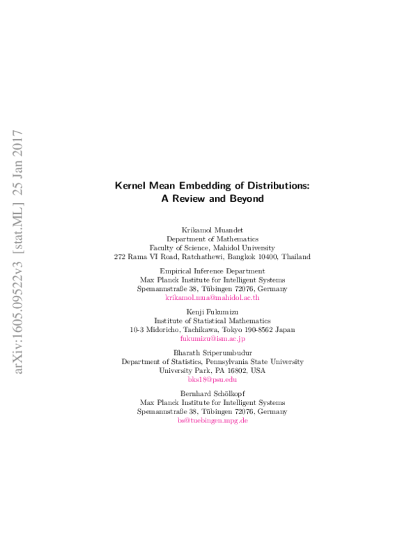 (PDF) Kernel Mean Embedding of Distributions: A Review and Beyond