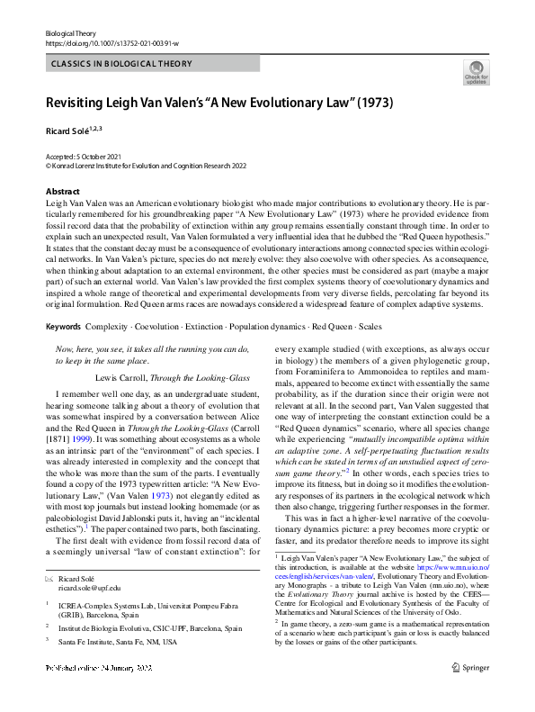 (PDF) Revisiting Leigh Van Valen’s “A New Evolutionary Law” (1973)