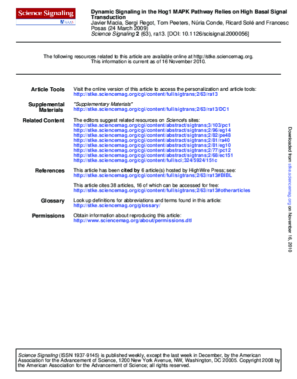(PDF) Dynamic Signaling in the Hog1 MAPK Pathway Relies on High Basal Signal Transduction ...