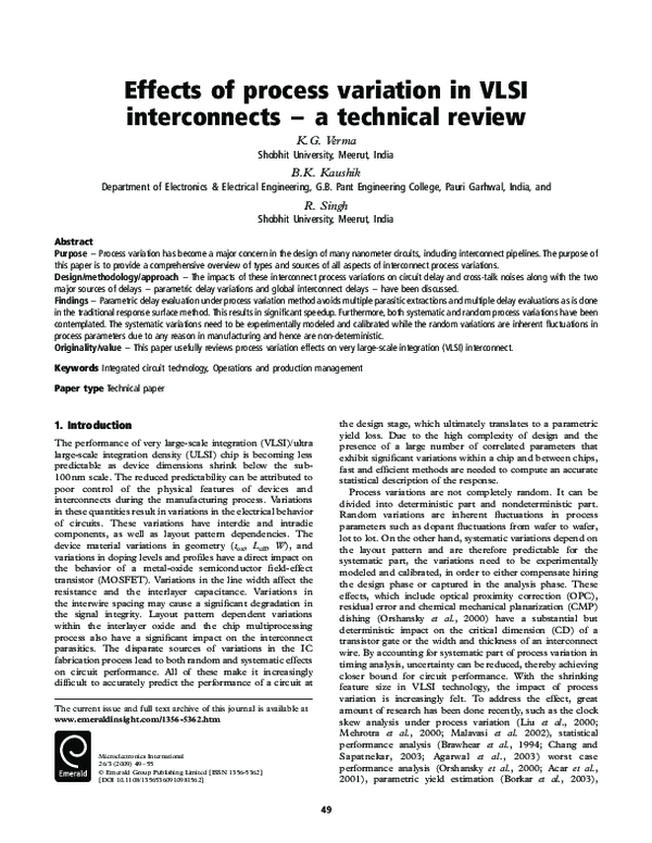 Pdf Effects Of Process Variation In Vlsi Interconnects A Technical