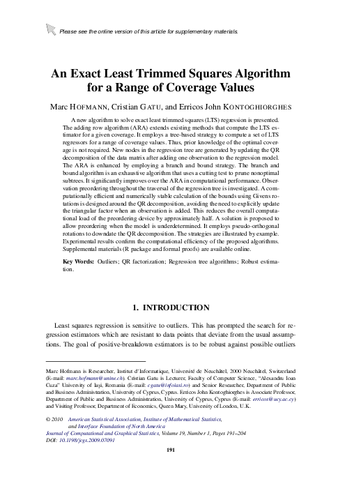 (PDF) An Exact Least Trimmed Squares Algorithm for a Range of Coverage Values