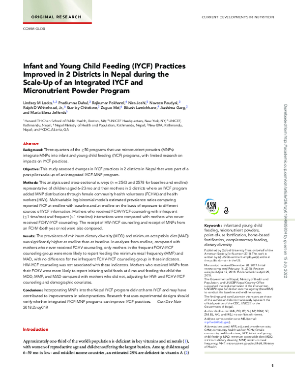 (PDF) Infant and Young Child Feeding (IYCF) Practices Improved in 2 ...