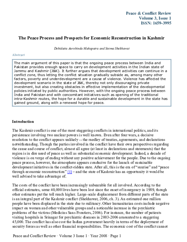 (PDF) The Peace Process and Prospects for Economic Reconstruction in ...