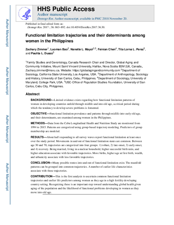 (PDF) Functional limitation trajectories and their determinants among ...