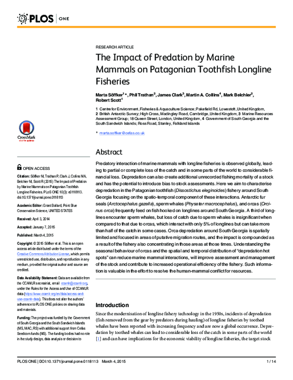 (PDF) The impact of predation by marine mammals on patagonian toothfish ...