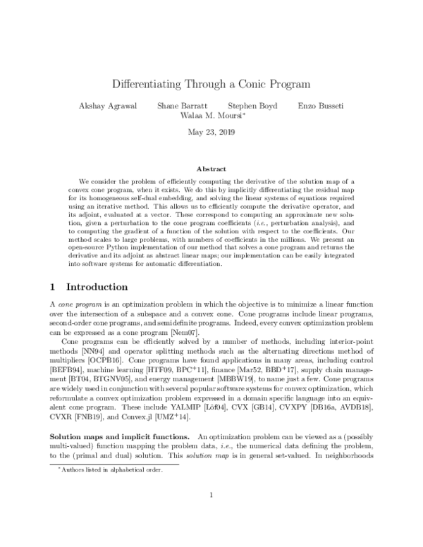 (PDF) Differentiating Through a Conic Program