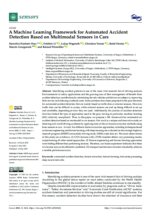 Pdf A Machine Learning Framework For Automated Accident Detection Based On Multimodal Sensors