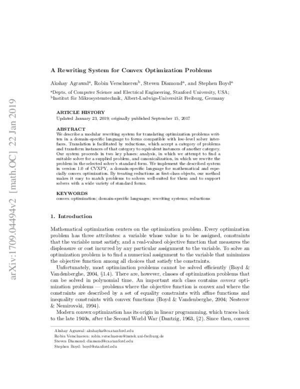(PDF) A rewriting system for convex optimization problems