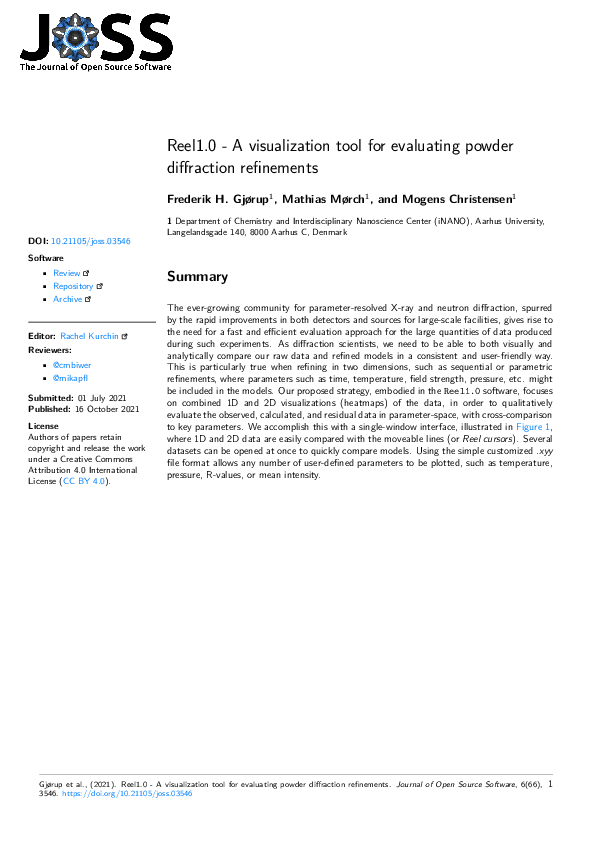 (PDF) Reel1.0 - A visualization tool for evaluating powder diffraction refinements