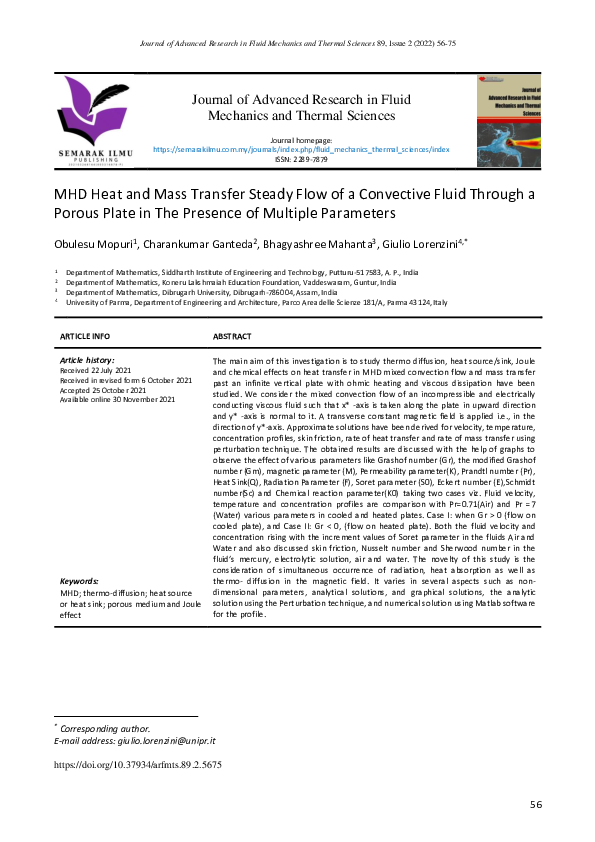 (PDF) MHD Heat and Mass Transfer Steady Flow of a Convective Fluid ...
