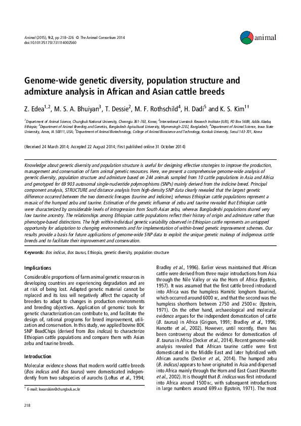 (PDF) Genome-wide genetic diversity, population structure and admixture analysis in African and ...