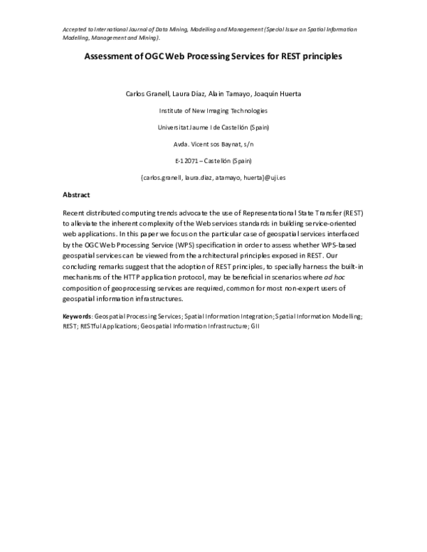 Pdf Assessment Of Ogc Web Processing Services For Rest Principles