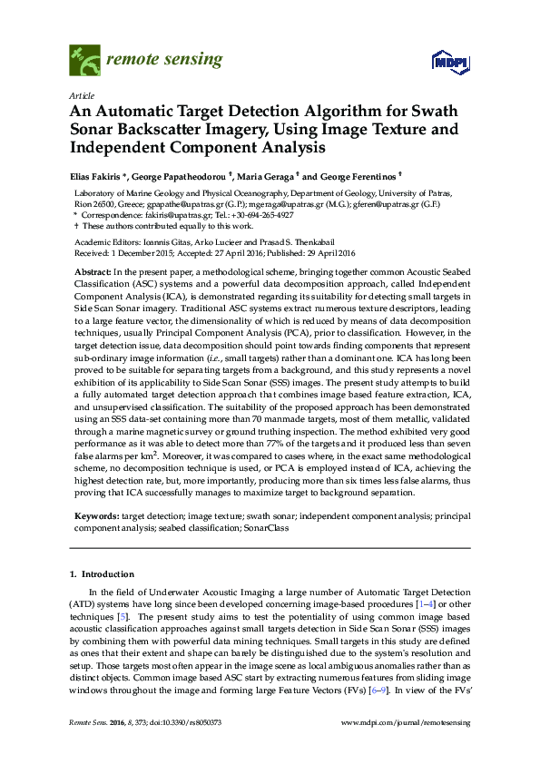 (PDF) An Automatic Target Detection Algorithm for Swath Sonar Backscatter Imagery, Using Image ...