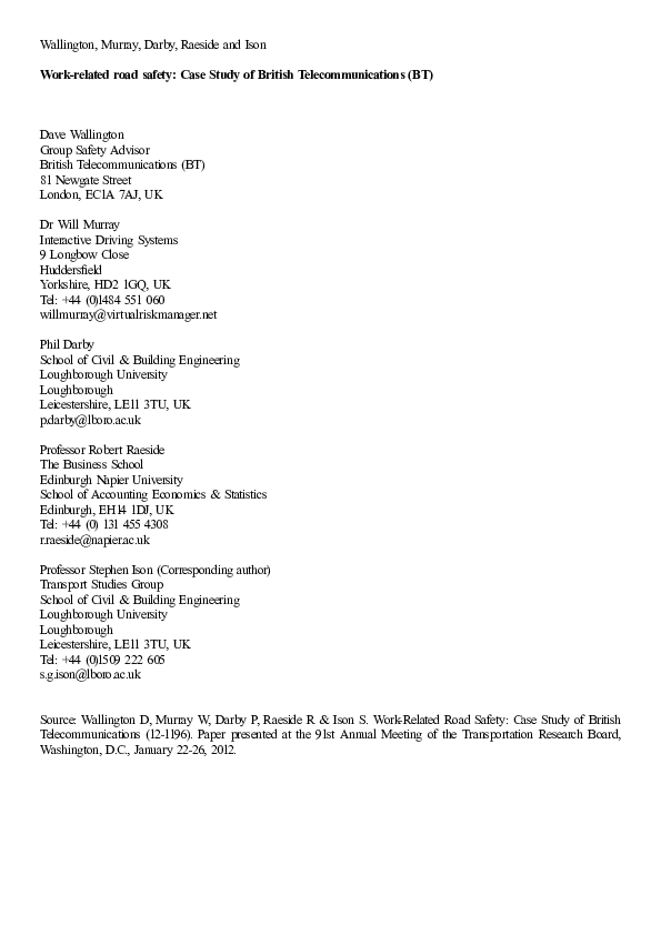 (PDF) Work-related road safety: Case study of British Telecommunications (BT)