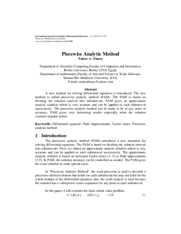 (PDF) Piecewise Analytic Method