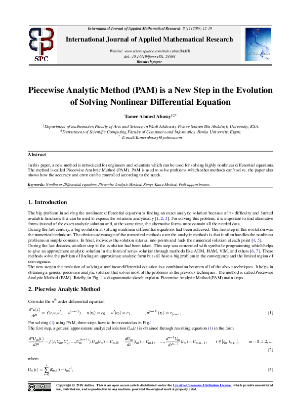 (PDF) Piecewise Analytic Method (PAM) is a New Step in the Evolution of Solving Nonlinear ...