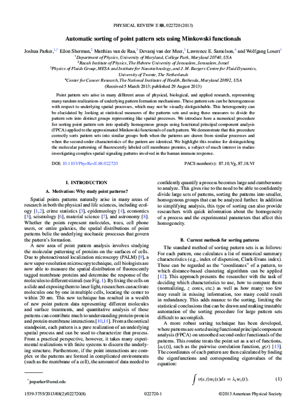 (PDF) Automatic sorting of point pattern sets using Minkowski functionals | eilon sherman ...