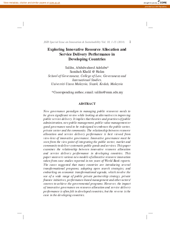 (PDF) Exploring innovative resource allocation and service delivery performance in developing ...