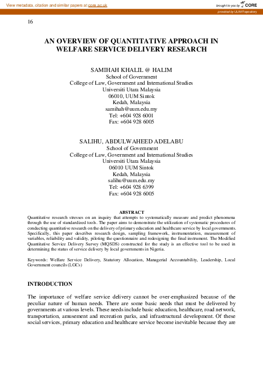 (PDF) An overview of quantitative approach in welfare service delivery research