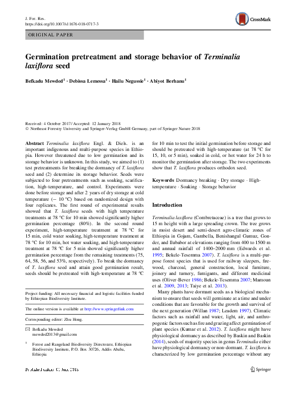 (PDF) Germination pretreatment and storage behavior of Terminalia ...