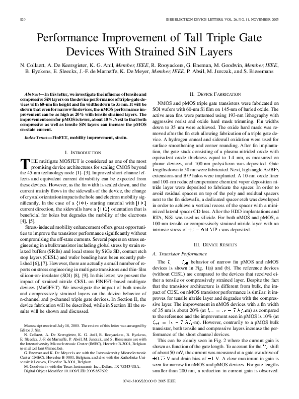 (PDF) Performance improvement of tall triple gate devices with strained ...