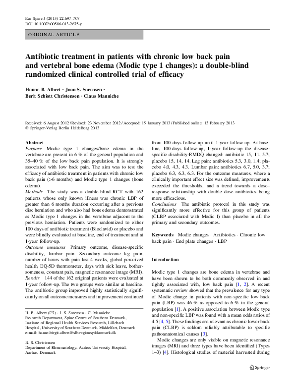 (PDF) Antibiotic treatment in patients with chronic low back pain and ...