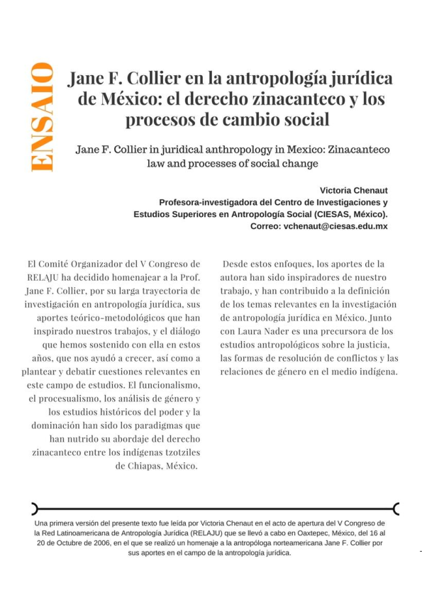 (PDF) Jane F. Collier en La Antropología Juridica De México